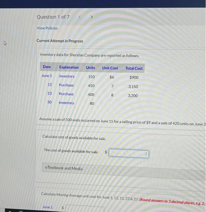 Solved Current Attempt in Progress Inventory data for | Chegg.com