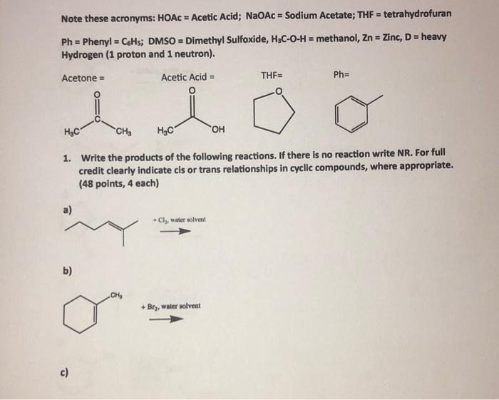 Solved Note these acronyms: HOAC = Acetic Acid; NaoAc = | Chegg.com