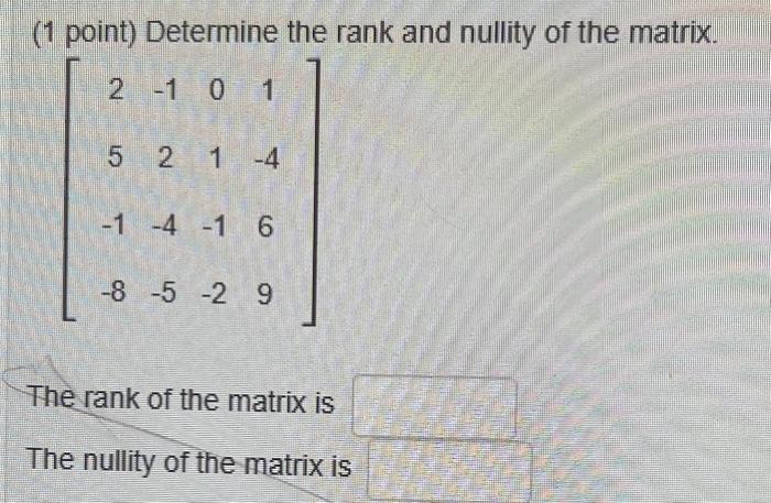 Solved (1 point) Determine the rank and nullity of the | Chegg.com