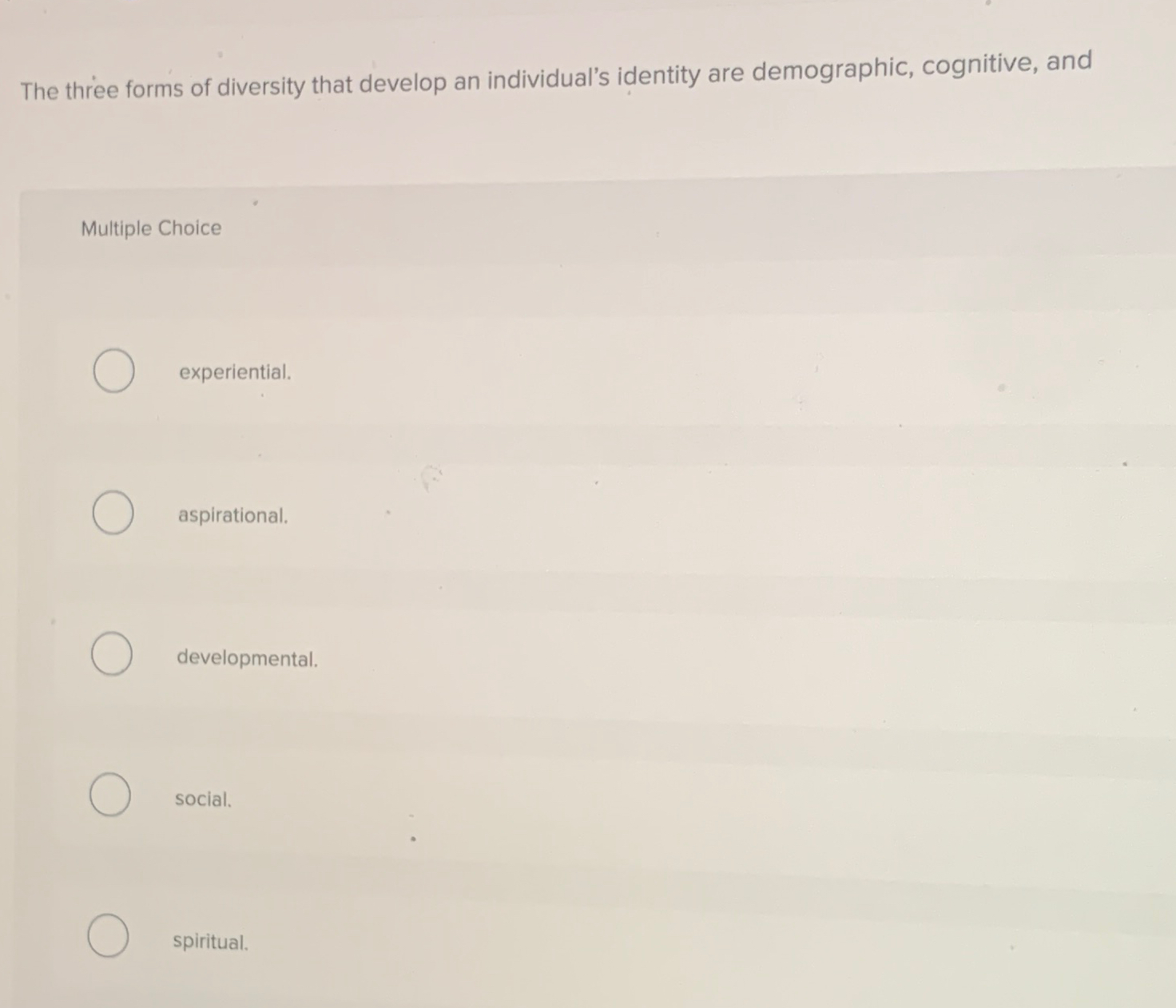 Solved The three forms of diversity that develop an | Chegg.com