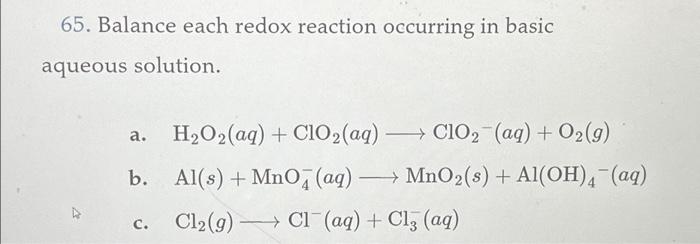 Solved Balance each redox reaction occurring in basic | Chegg.com