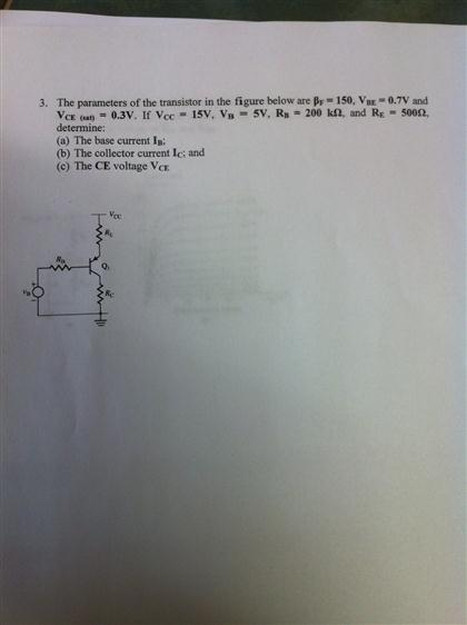 Solved The parameters of the transistor in the figure below | Chegg.com