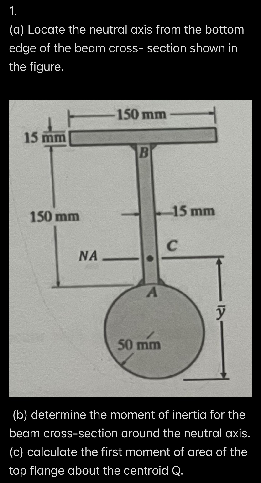 Solved (a) ﻿Locate the neutral axis from the bottom edge of | Chegg.com