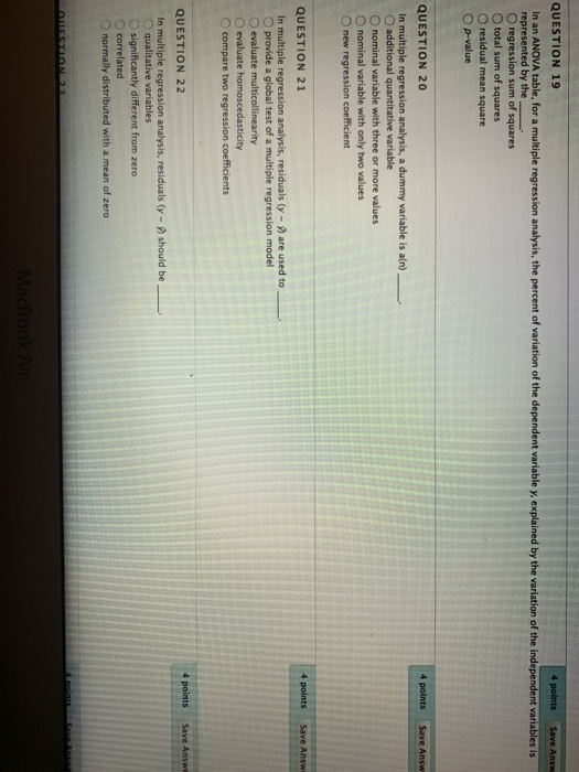 Solved Question 19 4 Points Save Answ In An Anova Table For