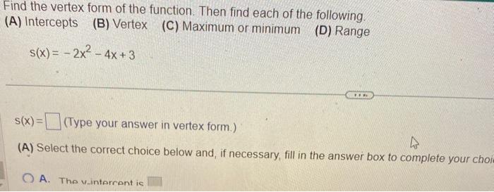 Solved Find the vertex form of the function. Then find each | Chegg.com