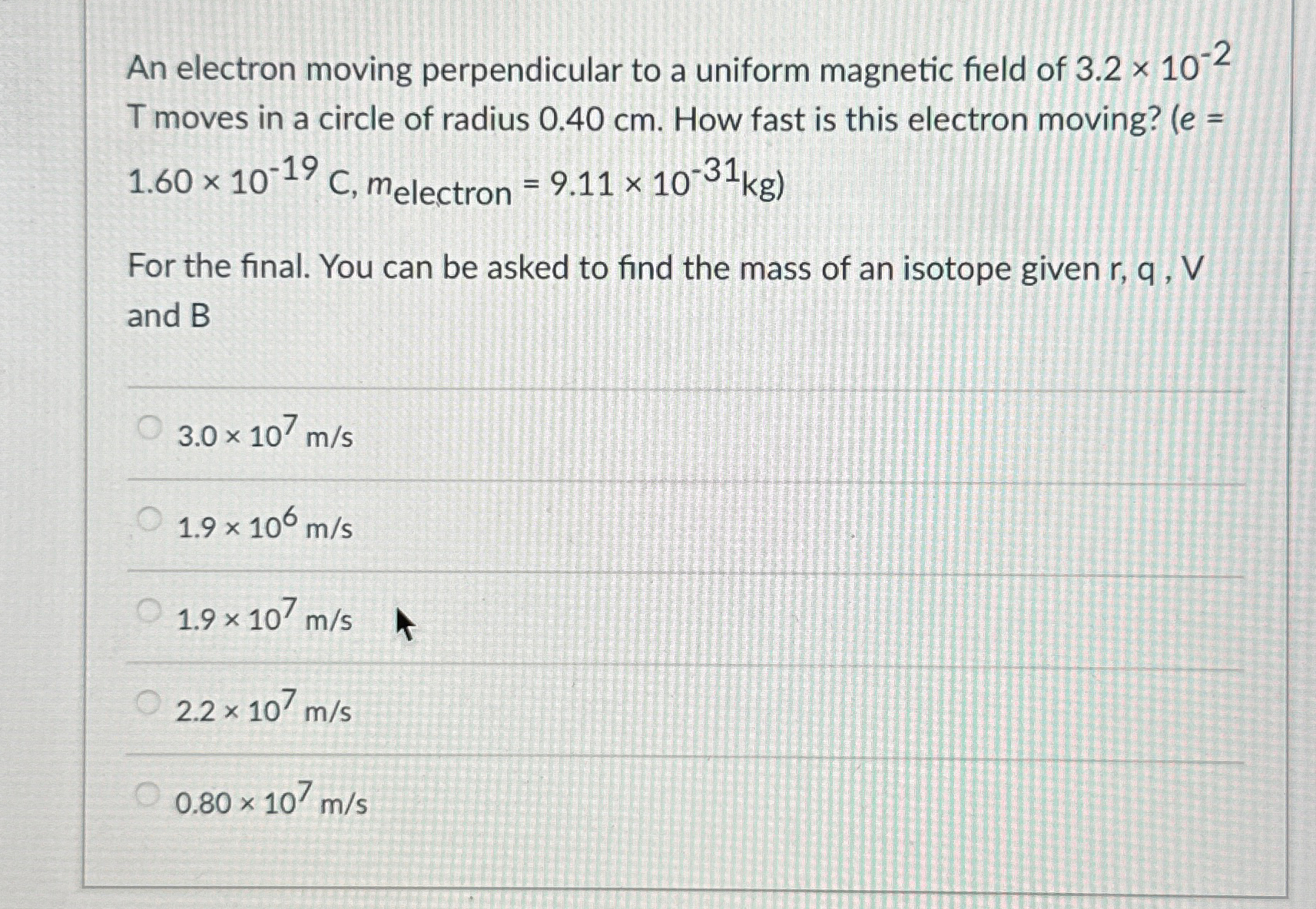 Solved An electron moving perpendicular to a uniform | Chegg.com