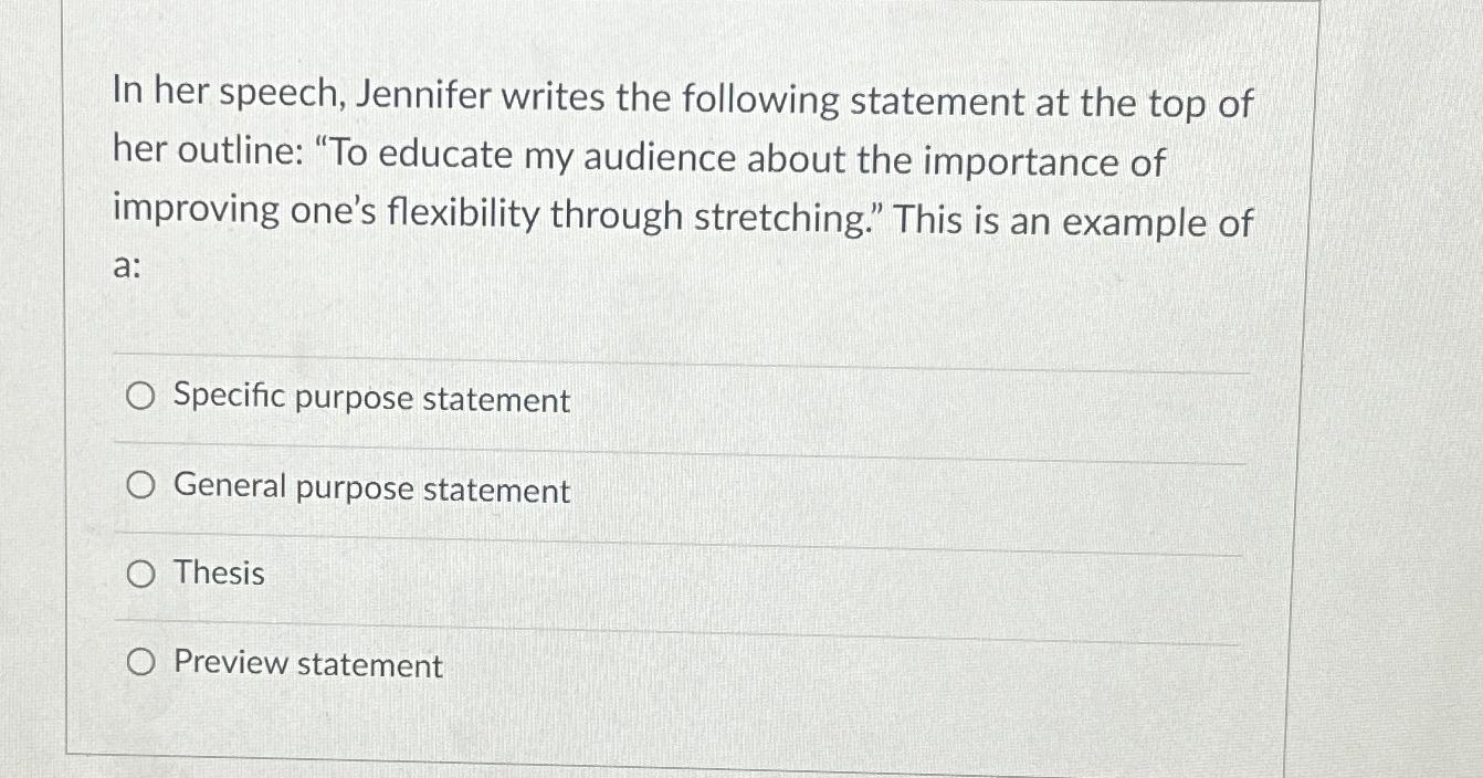 Solved In her speech, Jennifer writes the following | Chegg.com