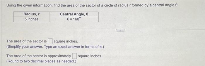 Solved Using the given information, find the area of the | Chegg.com