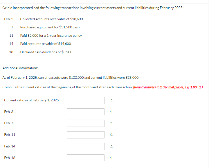 Solved Oriole Incorporated had the following transactions | Chegg.com