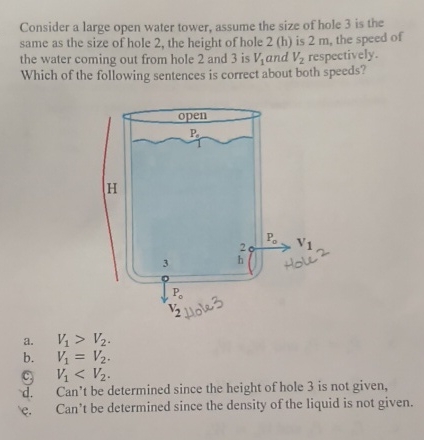 Solved Consider a large open water tower, assume the size of | Chegg.com