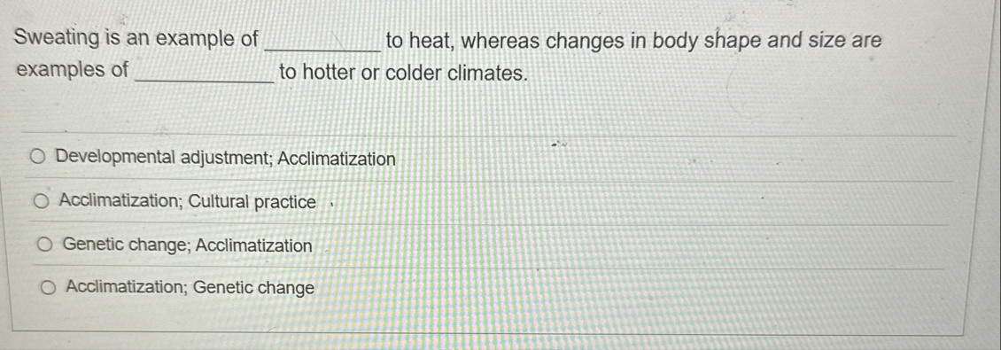 Solved Sweating is an example of to heat, whereas changes in | Chegg.com