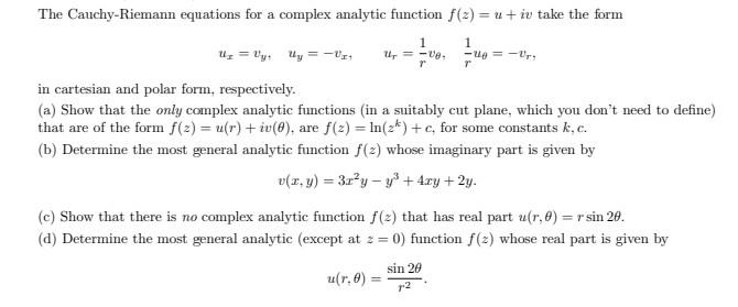 Solved The Cauchy-Riemann equations for a complex analytic | Chegg.com