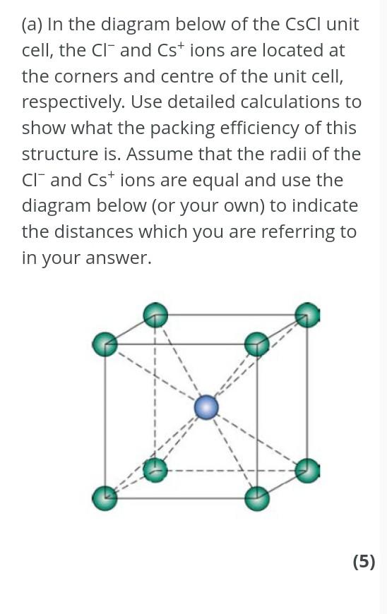 Solved (a) In the diagram below of the CsCl unit cell, the | Chegg.com