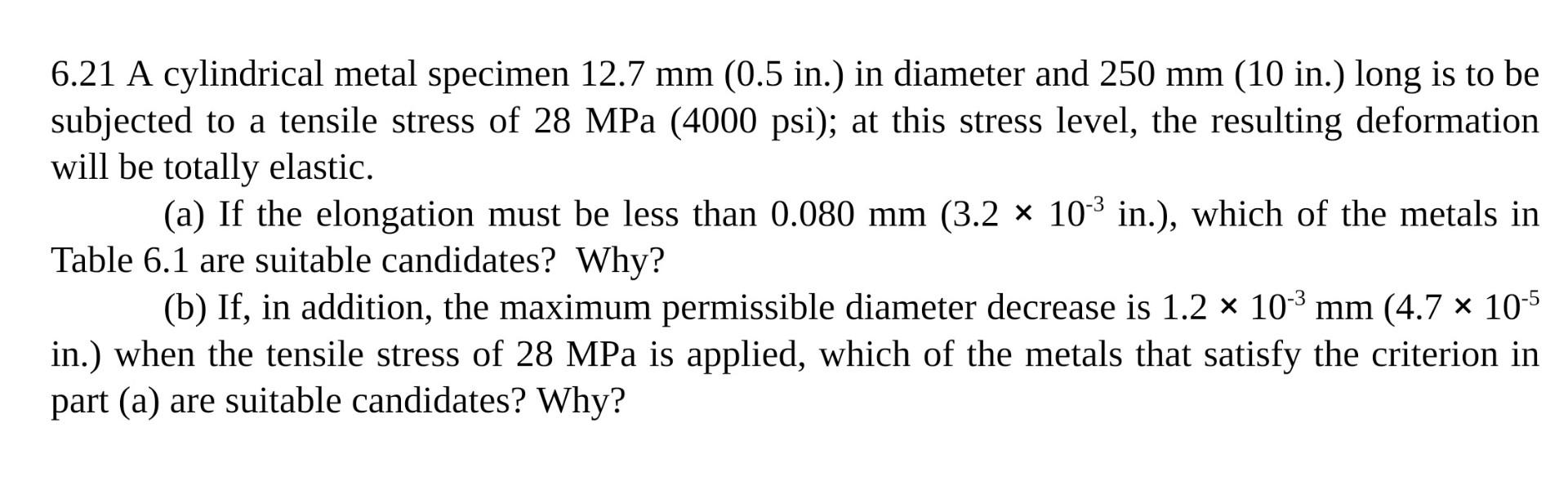 Solved A cylindrical metal specimen 12.7 mm (0.5 in.) in | Chegg.com