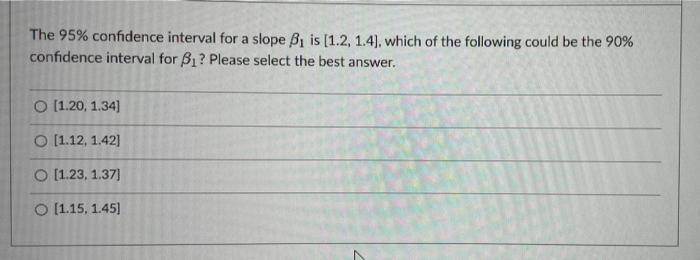 Solved The 95% confidence interval for a slope β1 is | Chegg.com