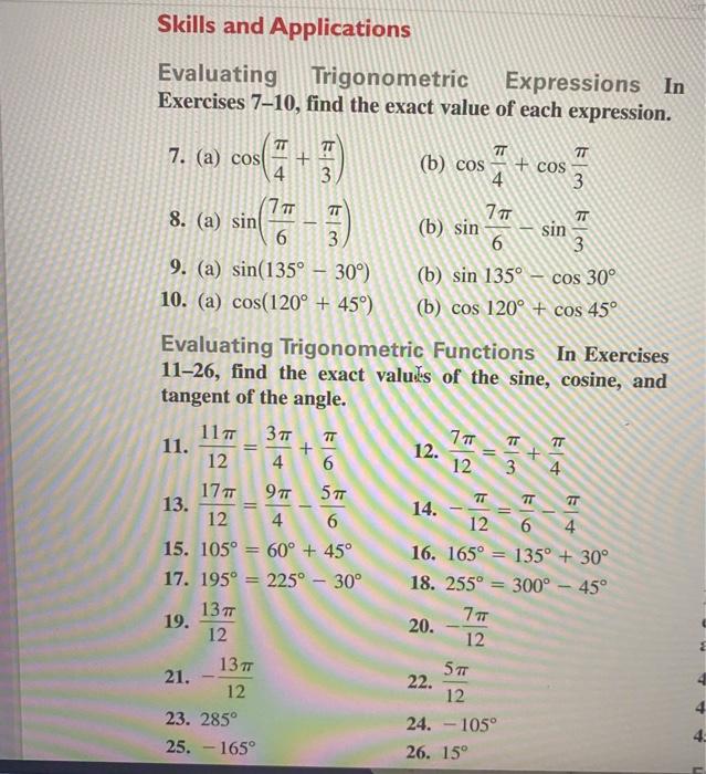 Solved Skills and Applications Evaluating Trigonometric | Chegg.com