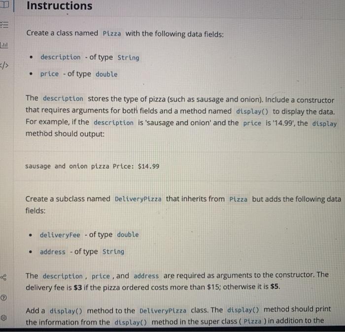 Solved Instructions Create A Class Named Pizza With The 