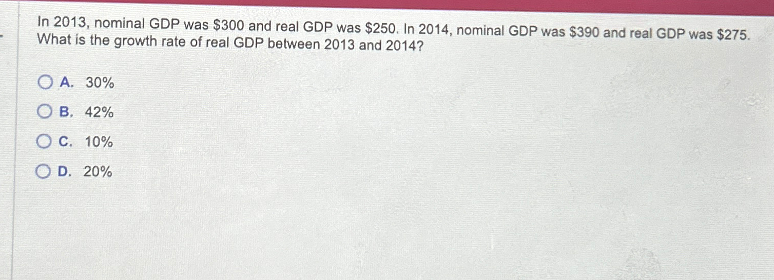 Solved In 2013, nominal GDP was $300 and real GDP was $250. | Chegg.com
