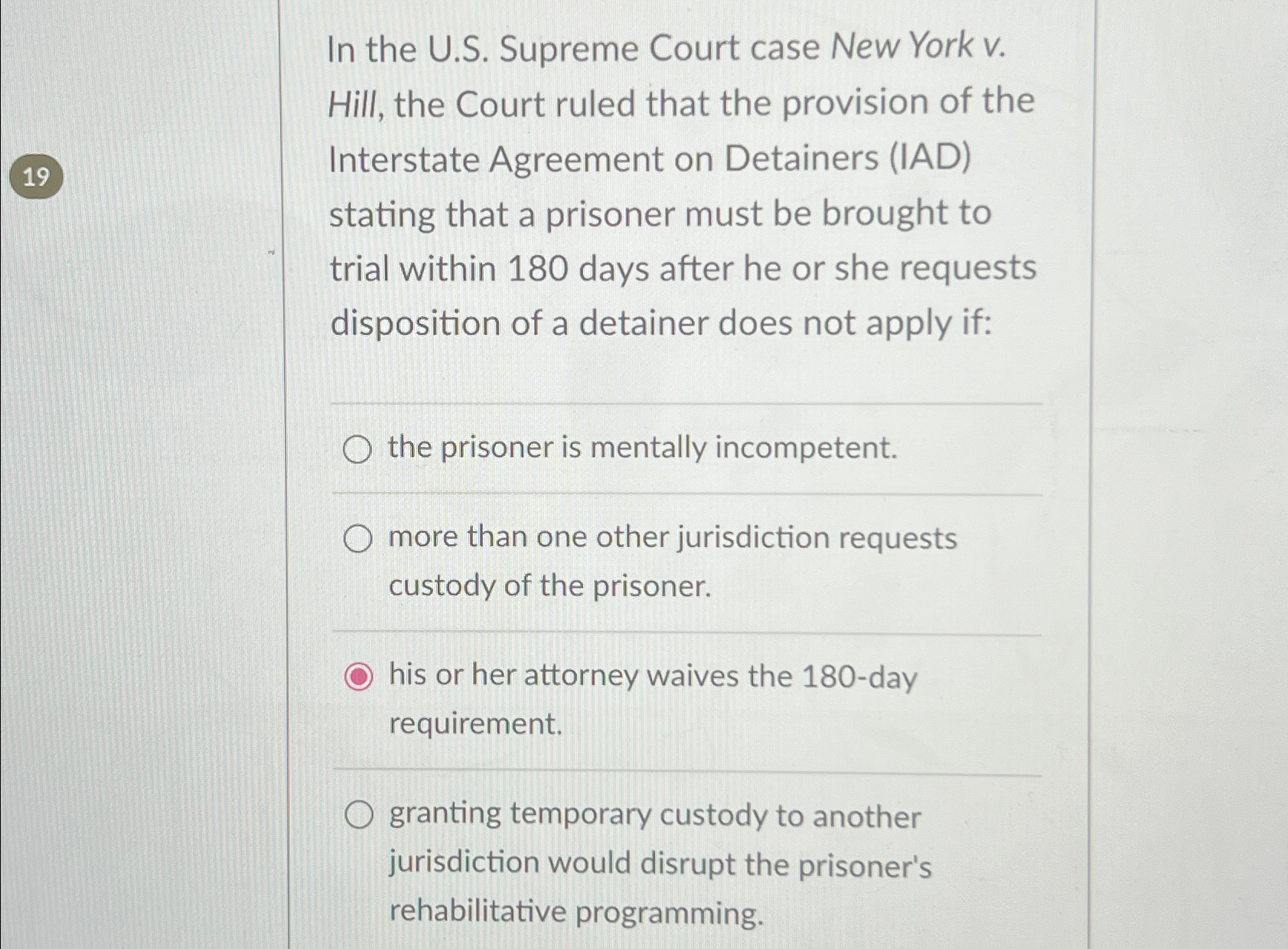 Solved In the U.S. ﻿Supreme Court case New York v. ﻿Hill, | Chegg.com