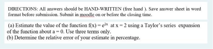 Solved DIRECTIONS: All answers should be HAND-WRITTEN (free | Chegg.com
