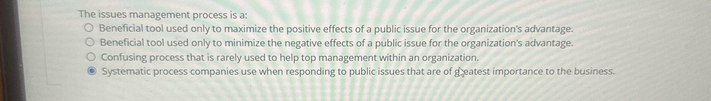 Solved The issues management process is a:Beneficial tool | Chegg.com