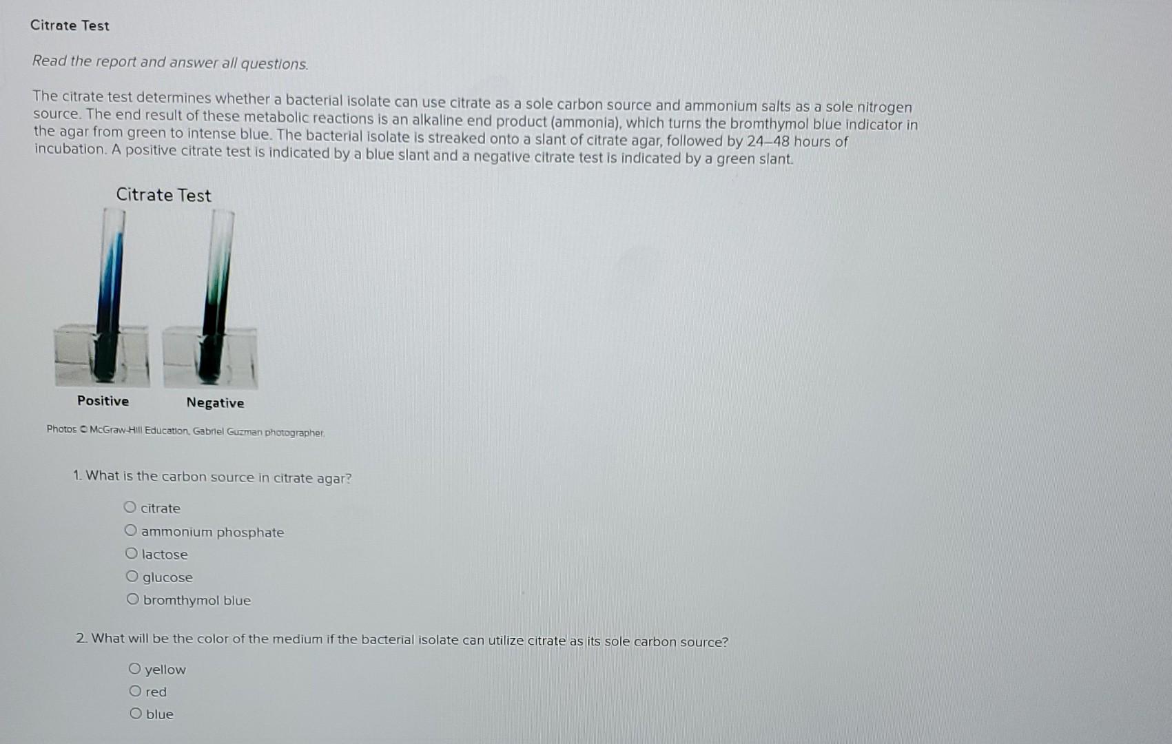 Solved Citrate Test Read the report and answer all | Chegg.com