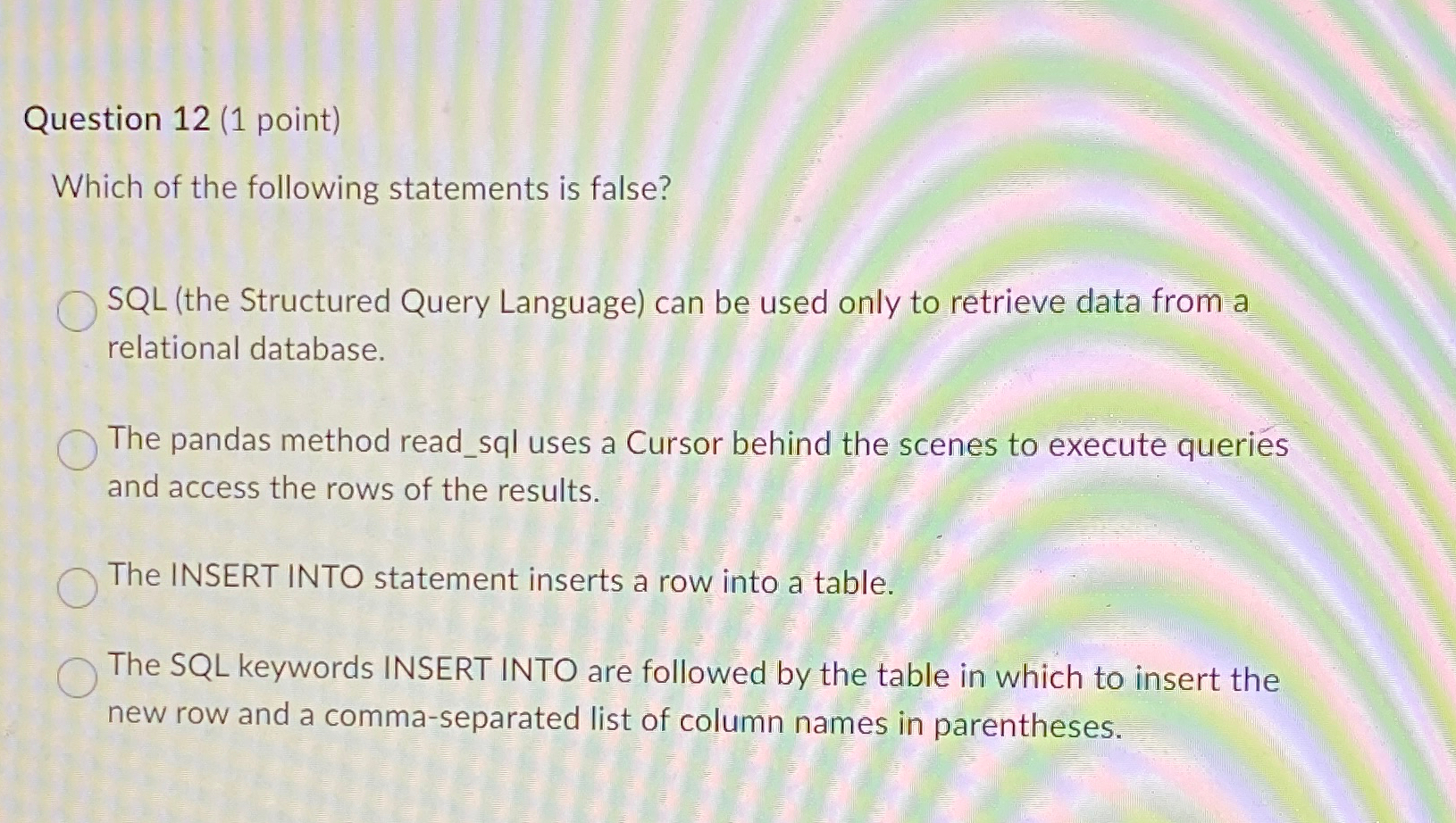 Solved Question 12 (1 ﻿point)Which of the following | Chegg.com