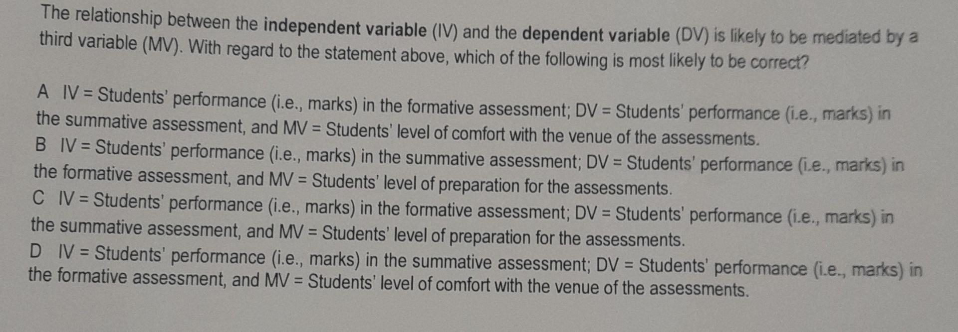 Solved The relationship between the independent variable | Chegg.com