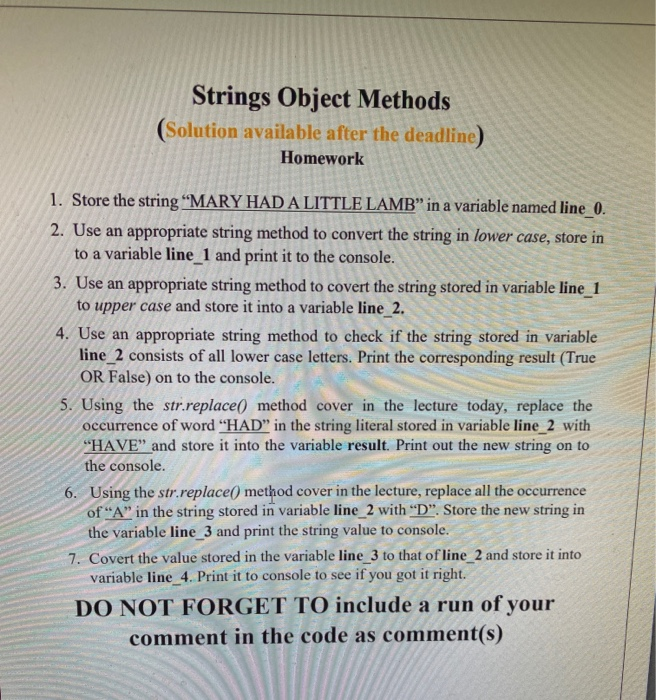 Solved Strings Object Methods (Solution available after the | Chegg.com