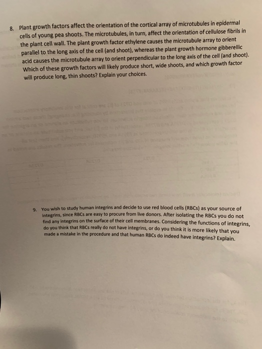 Solved 8. Plant growth factors affect the orientation of the | Chegg.com