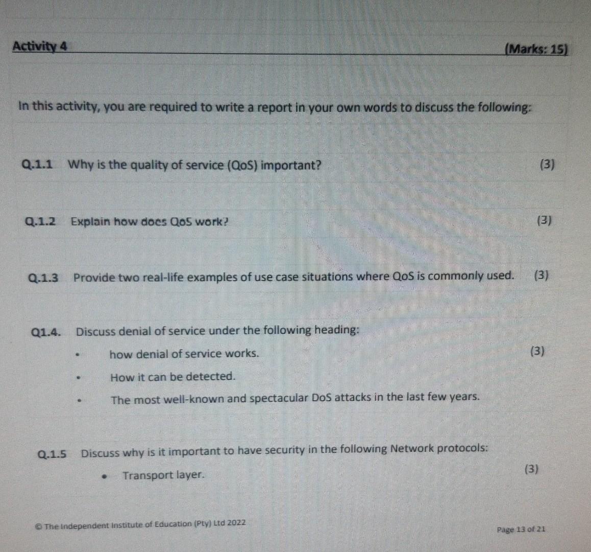 Solved In this activity, you are required to write a report | Chegg.com