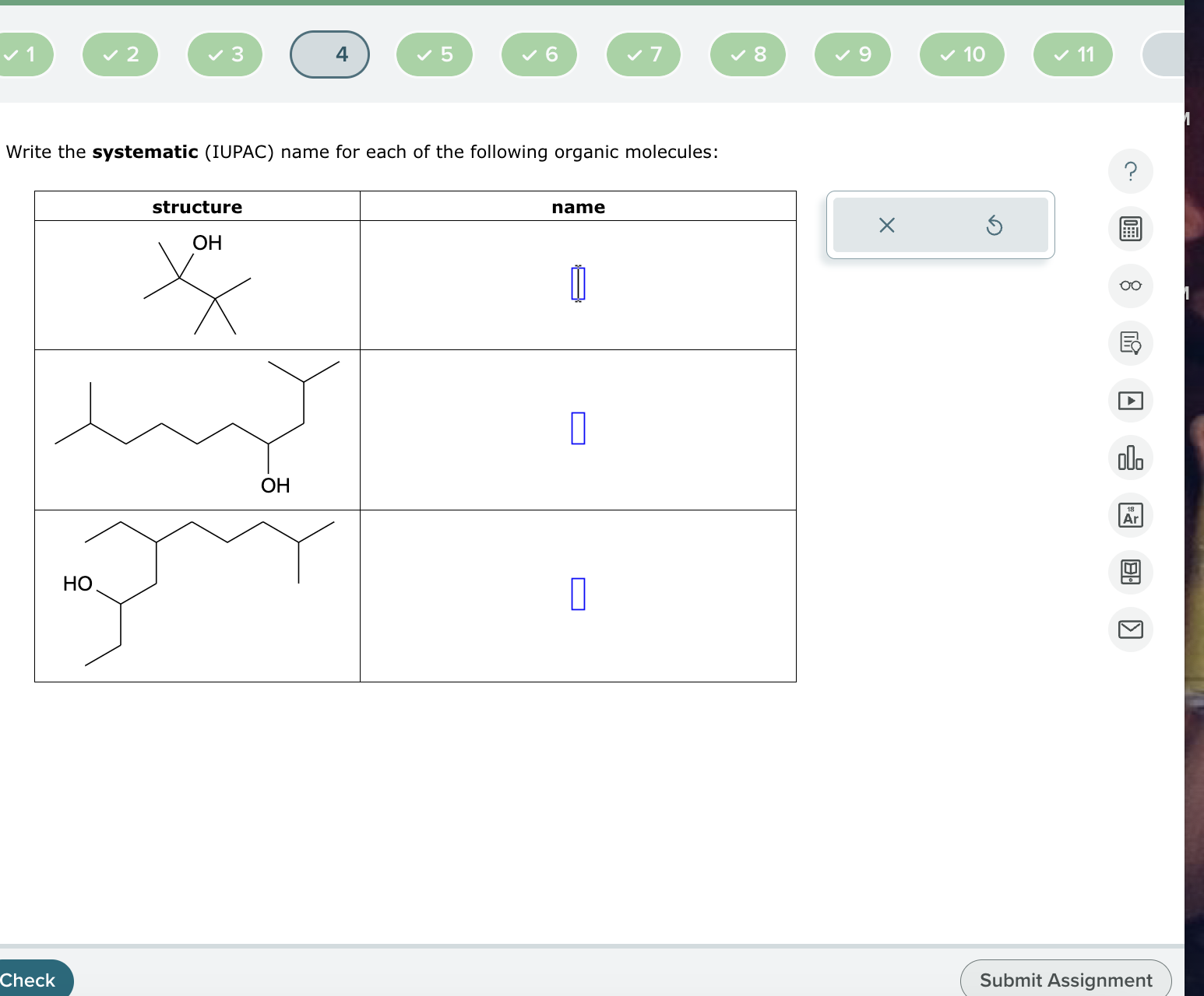 Solved 11Write the systematic (IUPAC) ﻿name for each of the | Chegg.com