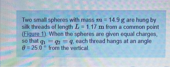 Solved Two small spheres with mass m = 14.9 g are hung | Chegg.com