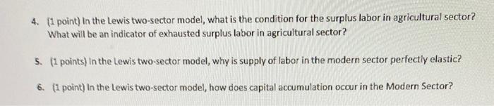 Solved 4. (1 point) In the Lewis two-sector model, what is | Chegg.com