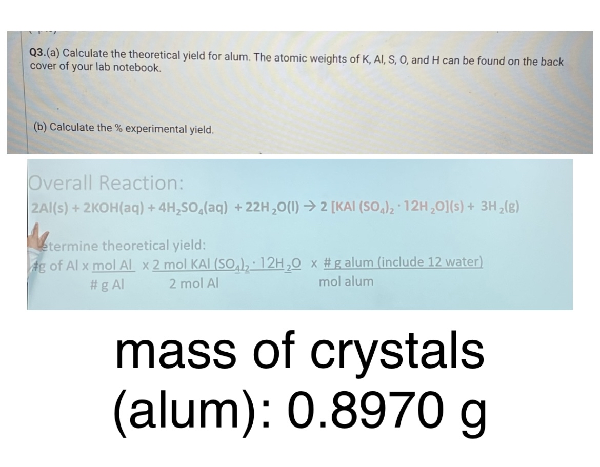 Solved please help for a and b! ﻿equation and grams of alum | Chegg.com