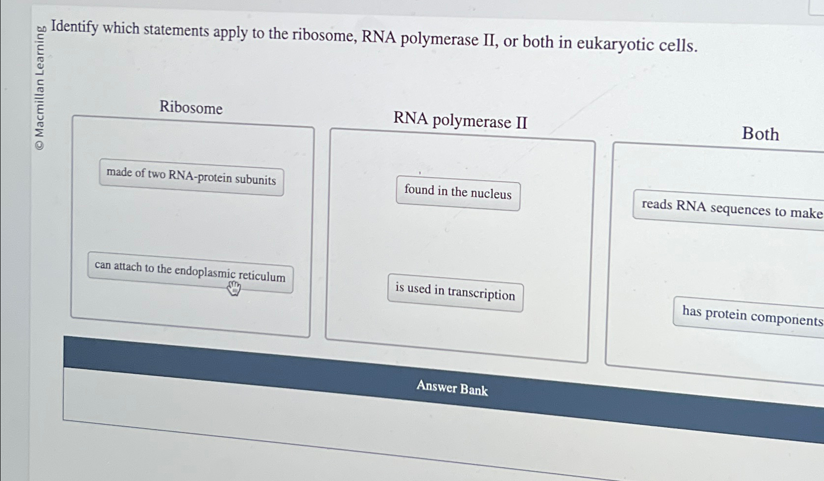 Identify which statements apply to the ribosome, RNA | Chegg.com