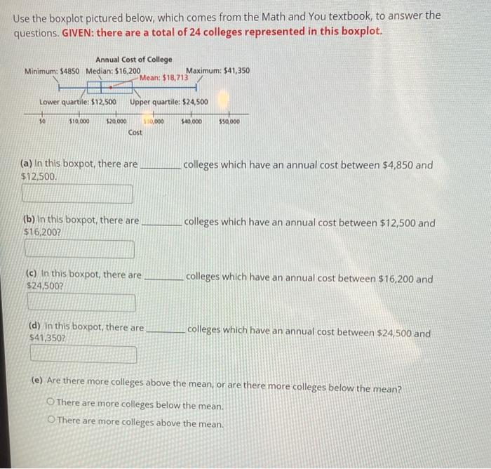 Solved Use the boxplot pictured below, which comes from the | Chegg.com