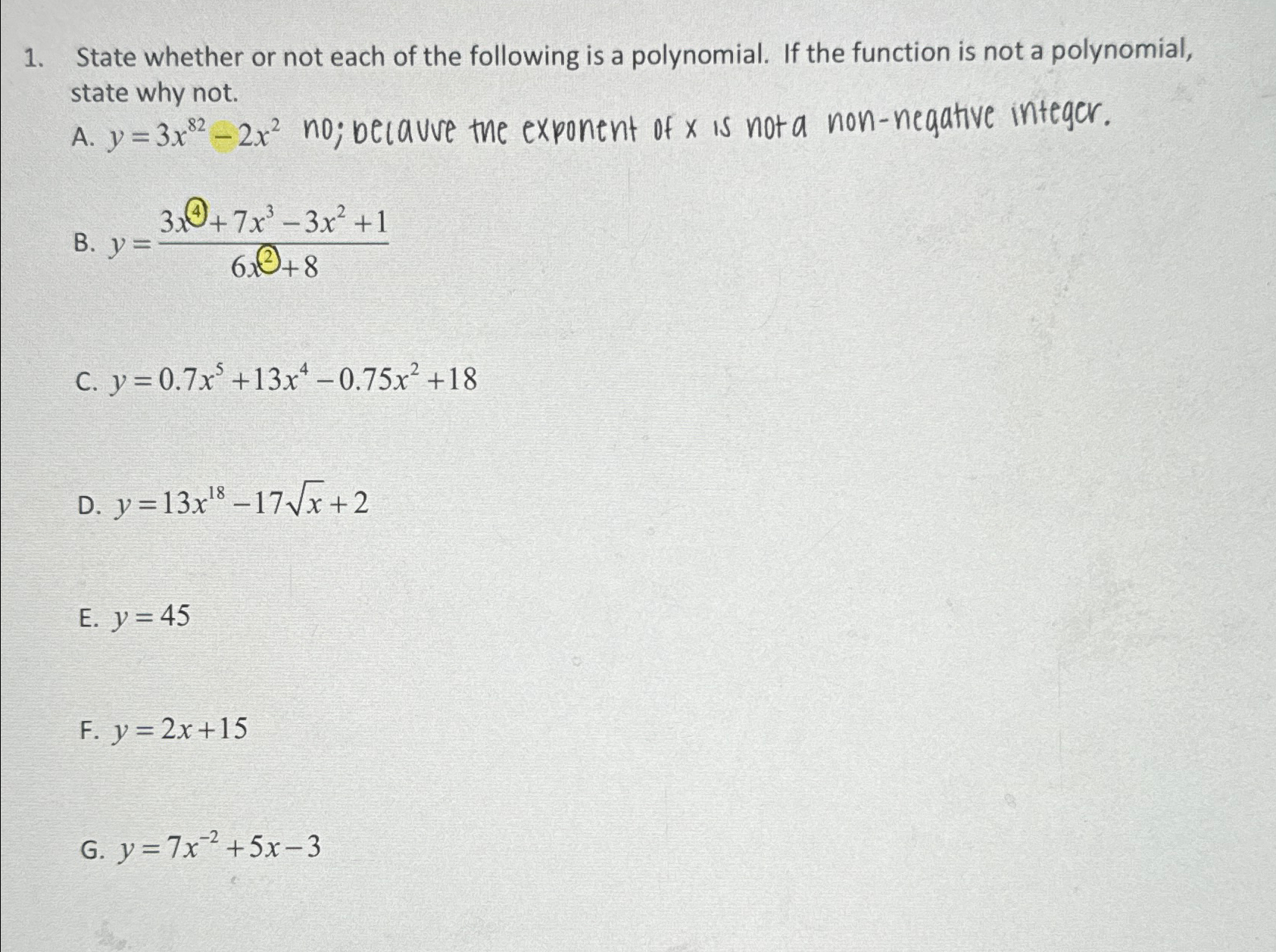 Solved State whether or not each of the following is a | Chegg.com