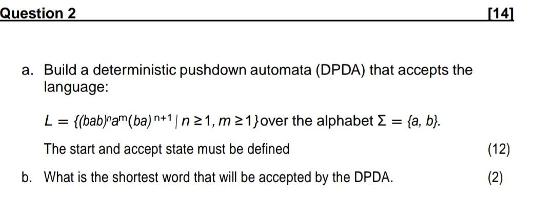 Solved a. Build a deterministic pushdown automata (DPDA) | Chegg.com