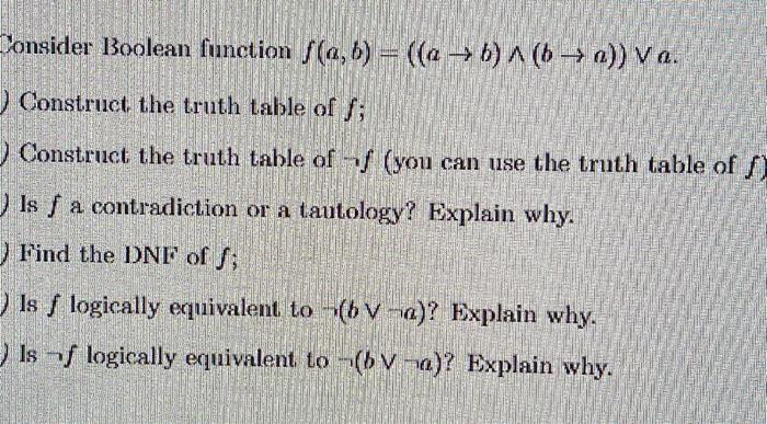 Solved Consider Boolean function f(a,b) = ((ab) ^ (6 → a)) | Chegg.com