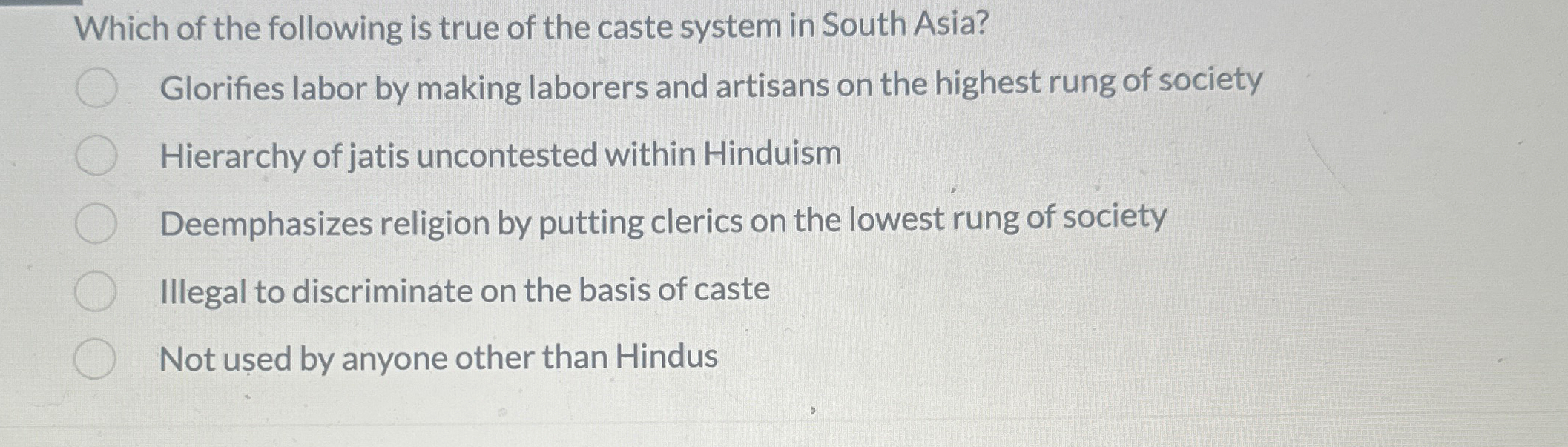 Solved Which of the following is true of the caste system in | Chegg.com