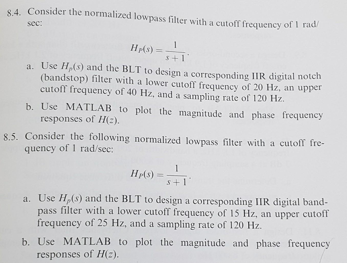 3. The normalized lowpass filter with a cutoff | Chegg.com