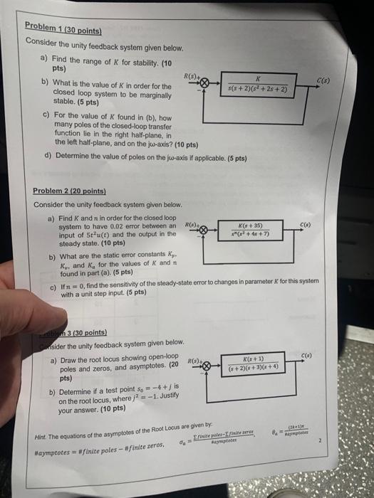 Solved Problem 1 (30 points) Consider the unity feedback | Chegg.com