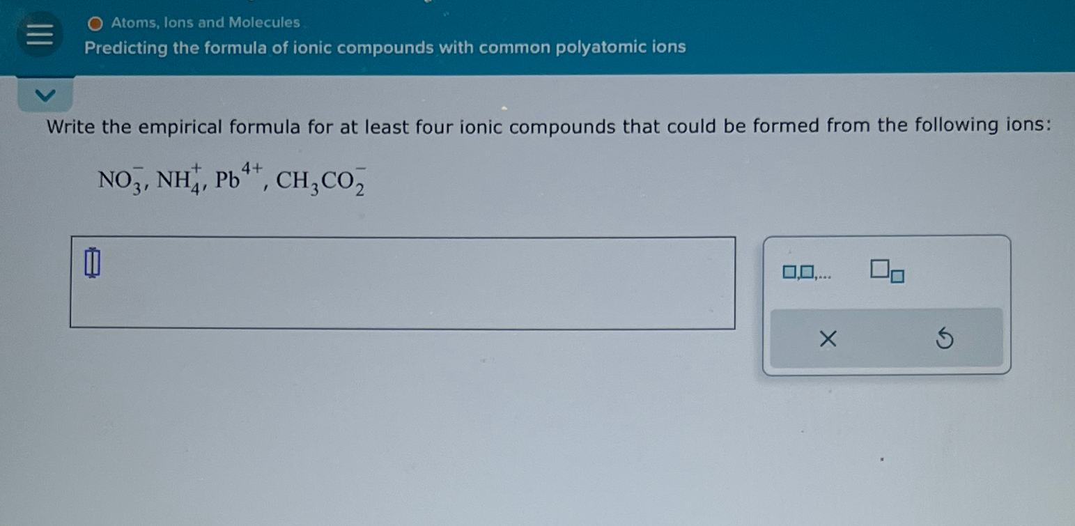 Solved Atoms, Ions and MoleculesPredicting the formula of | Chegg.com