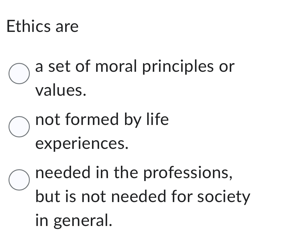 Solved Ethics area set of moral principles or values.not | Chegg.com