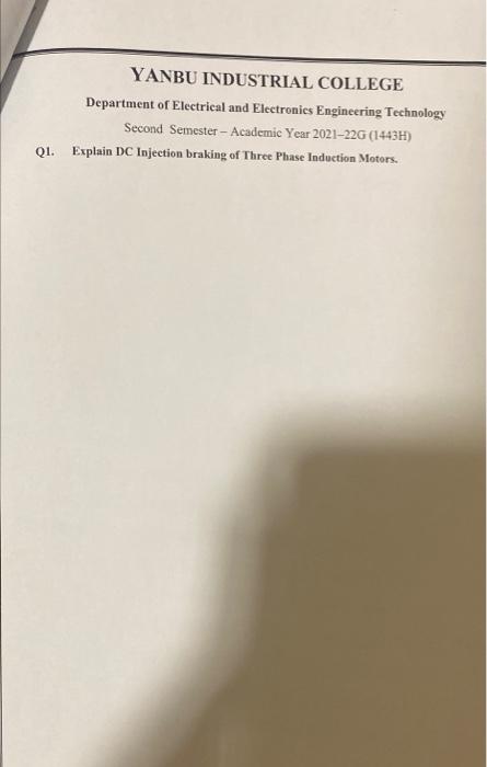 Solved YANBU INDUSTRIAL COLLEGE Department of Electrical and | Chegg.com
