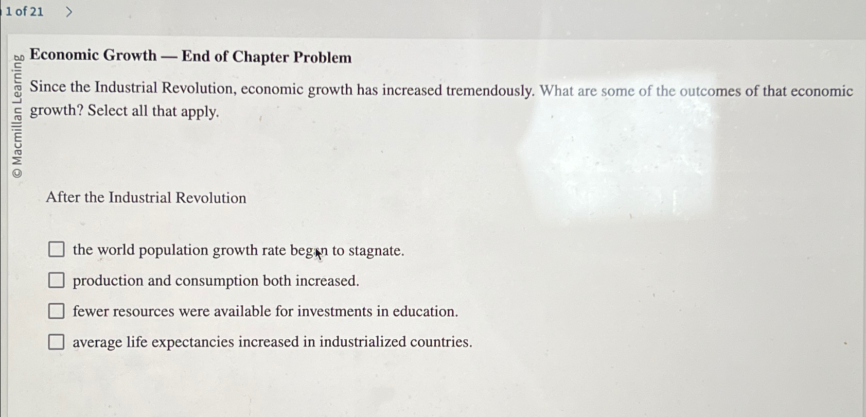 Solved 1 ﻿of 21Economic Growth — ﻿End of Chapter | Chegg.com