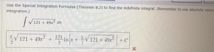 Solved Use the Special Integration Formulas (Theorem 8.2) to | Chegg.com