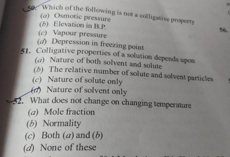 Solved 50. Which of the following is not a colligative | Chegg.com
