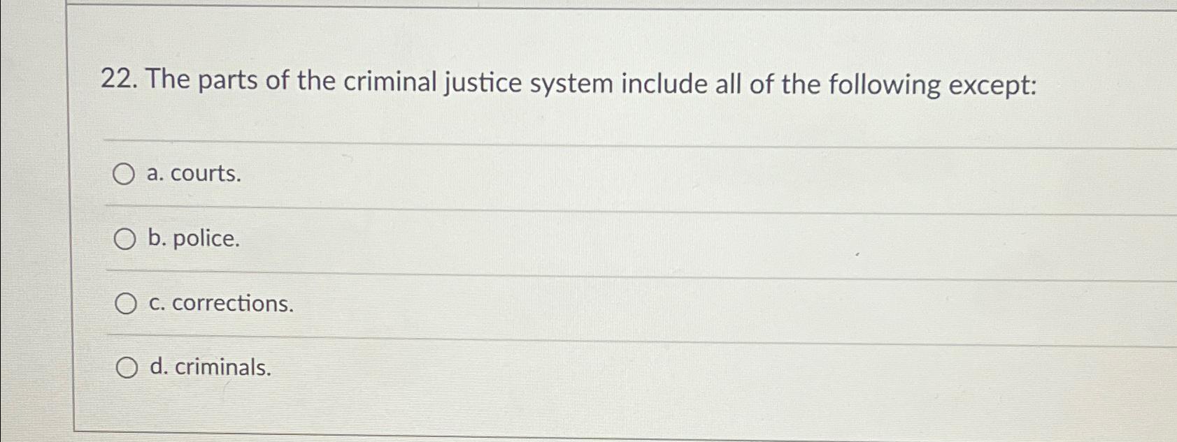 Solved The parts of the criminal justice system include all | Chegg.com